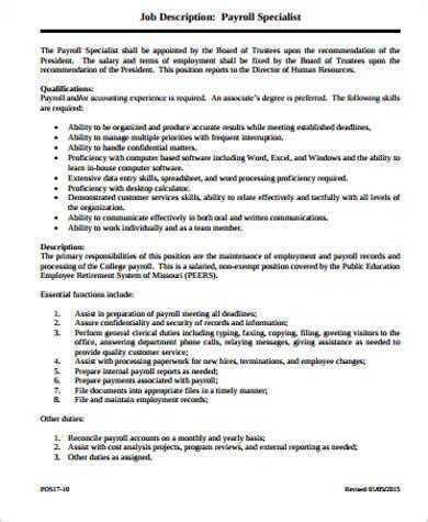 Free 11 Payroll Job Description Samples In Ms Word Pdf