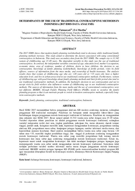 Pdf Determinants Of The Use Of Traditional Contraceptive Methods In