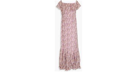 Mikael Aghal Ruffled Floral Print Chiffon Maxi Dress In Pink Lyst