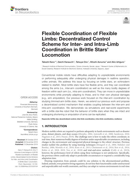 Pdf Flexible Coordination Of Flexible Limbs Decentralized Control Scheme For Inter And Intra