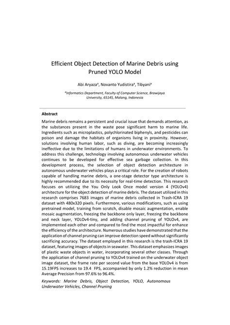 Pdf Efficient Object Detection Of Marine Debris Using Pruned Yolo Model