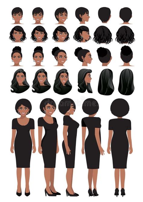 African American Business Woman Cartoon Character In Black Dress And