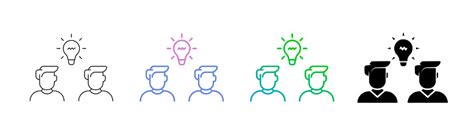 브레인스토밍 아이콘에는 편집 가능한 획 선 듀오컬러 선 그라디언트 선 및 실선의 네 가지 스타일이 있습니다 웹 디자인 모바일 앱 Ui Ux 및 Gui 디자인에 적합합니다