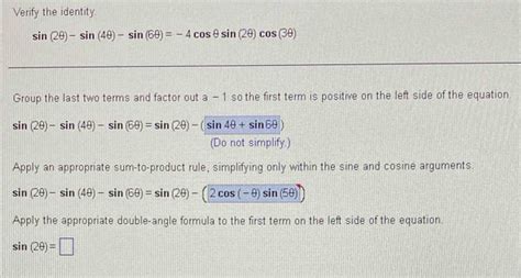 Solved Verify The Identity Sin Sin Sin Cos Sin