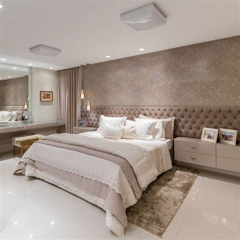 Quarto Do Casal Cama Cabeceira Criado Mudo Papel De Parede
