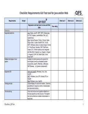 Fillable Online Checklist Requirements GUI Test Tool For Java And Or Web Fax Email Print