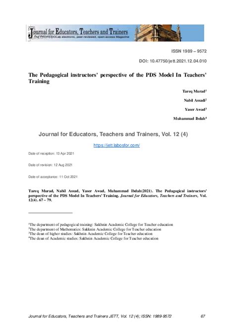 Pdf The Pedagogical Instructors Perspective Of The Pds Model In Teachers Training