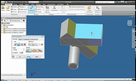 Autodesk Inventor 2010 Lesson 17 Create Assembly Using The Angle And Tangent Constraints Youtube