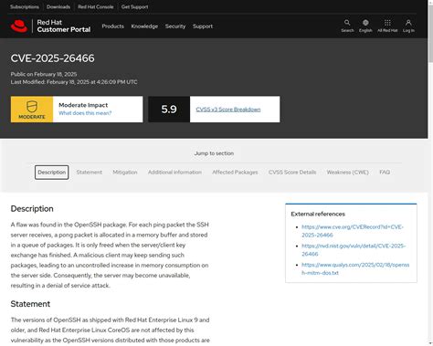 Openssh denial of service in openssh 漏洞信息 CVE 2025 26466 by 漏洞平台
