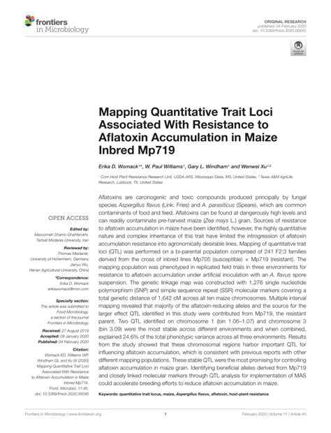 Pdf Mapping Quantitative Trait Loci Associated With Resistance To Aflatoxin Accumulation In