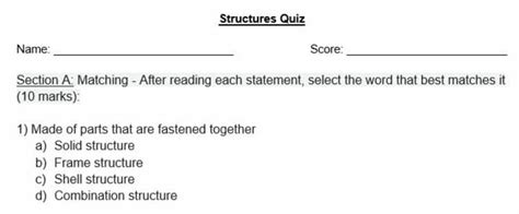 Science Quiz Structures By The Vatreni Vault Tpt