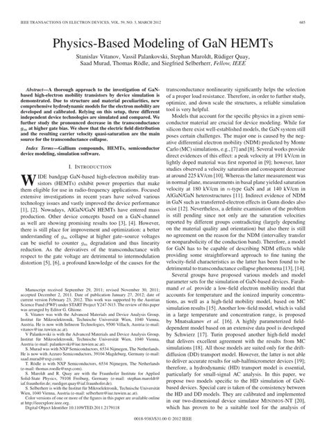 Pdf Physics Based Modeling Of Gan Hemts