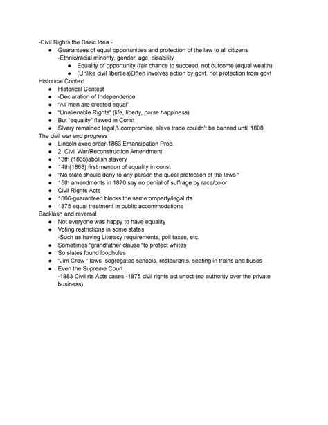 Civil Rights Dr B Lecture Notes With Terms Definitions And Questions