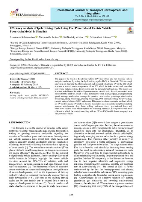 Pdf Efficiency Analysis Of Ipoh Driving Cycle Using Fuel Powered And Electric Vehicle