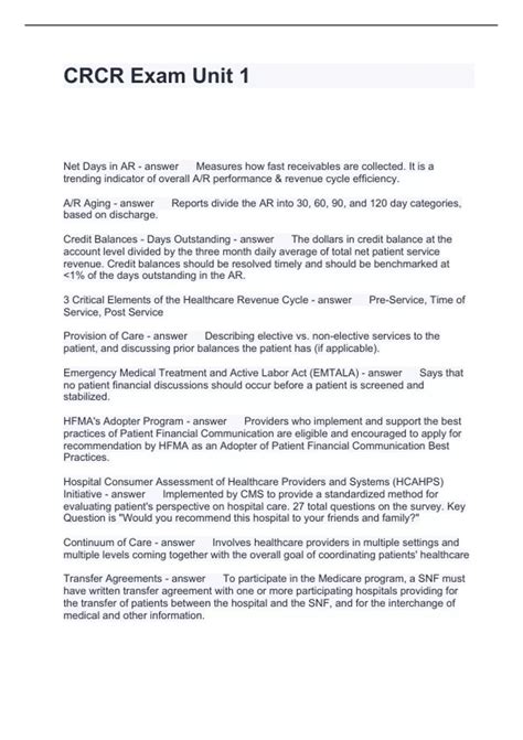 CRCR Exam Unit 1 Questions With Correct Answers 2024 CRCR Stuvia US