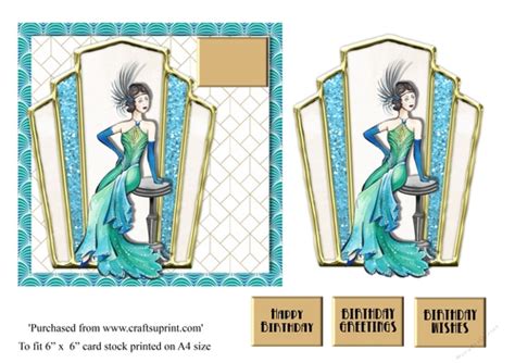 Art Deco Female Birthday Card Topper For 6x6 Card Cup99692177176