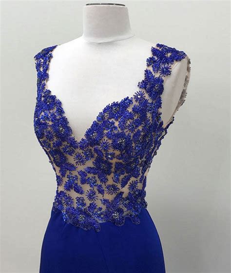 Royal Blue V Neck Mermaid Long Prom Dress Blue Formal Dress Shdress