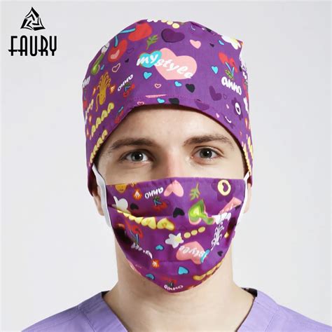 Adjustable Medical Cap Print Nursing Scrub Caps Cotton Surgical Hat