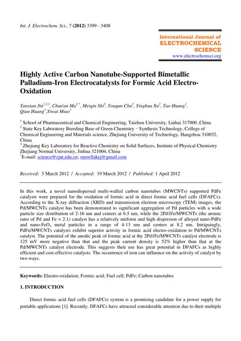 Pdf Highly Active Carbon Nanotube Supported Bimetallic Palladium Iron Electrocatalysts For