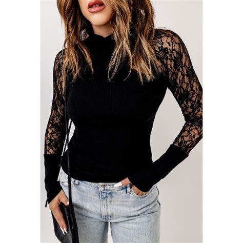 Black Lace Long Sleeve Blouse Ladybits