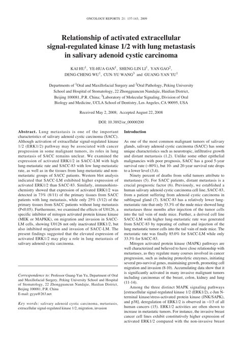 Pdf Relationship Of Activated Extracellular Signal Regulated Kinase 1
