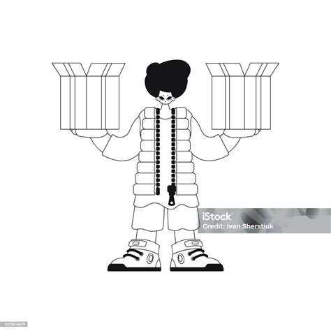 가이는 상자를 들고 있습니다 선형 스타일의 소포 배달 벡터 그림 공급망에 대한 스톡 벡터 아트 및 기타 이미지 공급망 나무