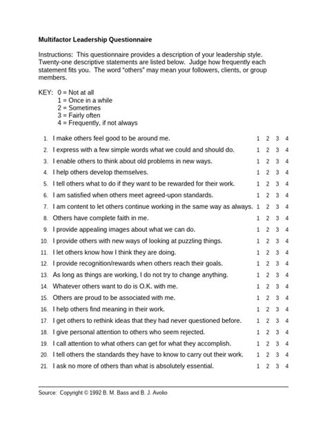Multifactor Leadership Questionnaire Pdf