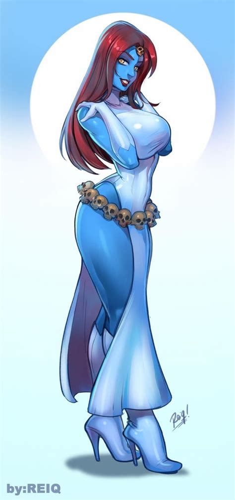 A Drawing Of A Woman In Blue And White Dress With Red Hair Wearing Chains