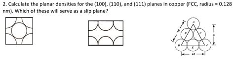 Solved Calculate The Planar Densities For The 100 110
