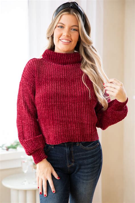 Burgundy Chenille Turtleneck Sweater · Filly Flair