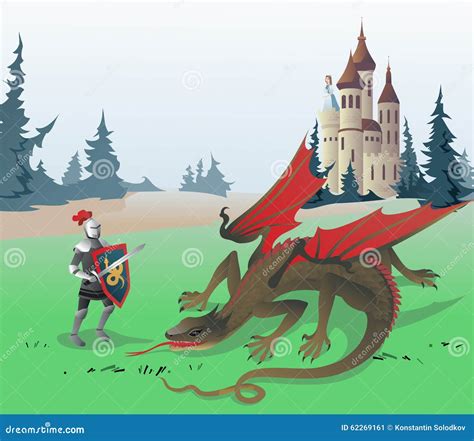 Knight Fighting Dragon Stock Vector Illustration Of Fantastic 62269161