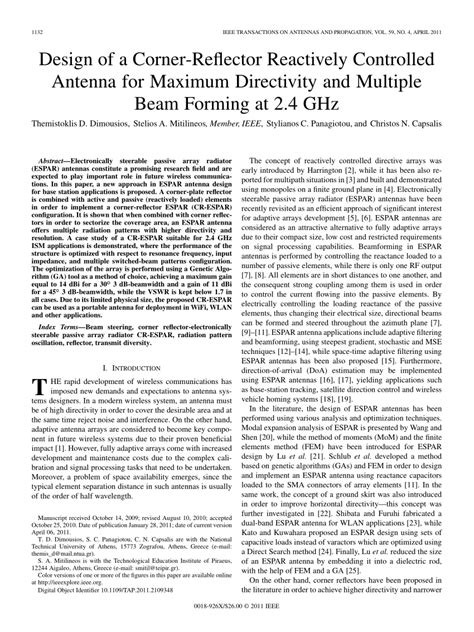 Pdf Design Of A Corner Reflector Reactively Controlled Antenna For