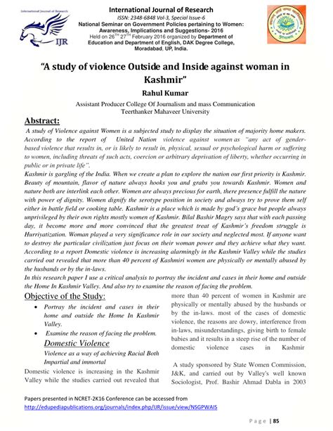 Pdf A Study Of Violence Outside And Inside Against Woman In Kashmir