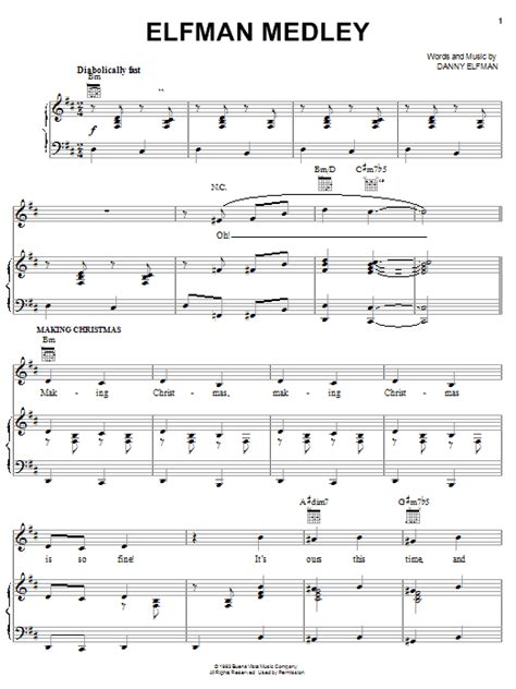 Elfman Medley By Danny Elfman Sheet Music For Piano Vocal And Guitar