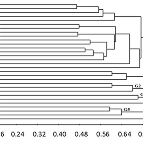 binary data dendrogram of aflp based on the similarity coefficient of