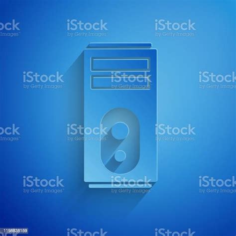 파란색 배경에 격리 된 종이 잘라 컴퓨터 아이콘 Pc 구성 요소 기호입니다 종이 아트 스타일입니다 벡터 일러스트레이션 0명에