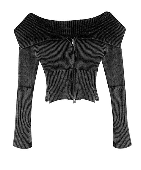 투톤 그라데이션 빈티지 피그먼트 오픈카라 오프숄더 골지 투지퍼 지퍼 골지 집업니트 에이블리