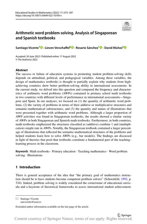 Pdf Arithmetic Word Problem Solving Analysis Of Singaporean And