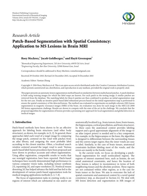 Pdf Patch Based Segmentation With Spatial Consistency Application To Ms Lesions In Brain Mri
