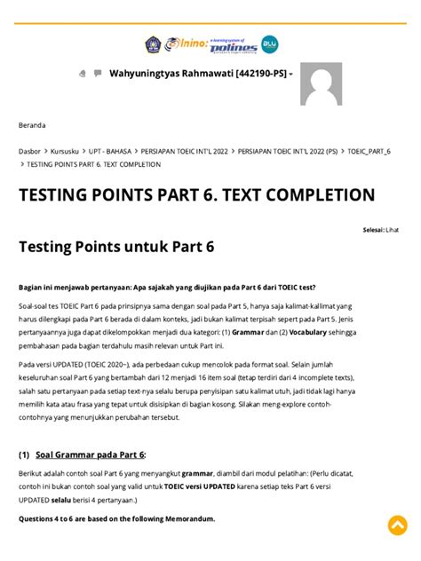 Persiapan Toeic Testing Points Part 6 Text Completion Pdf