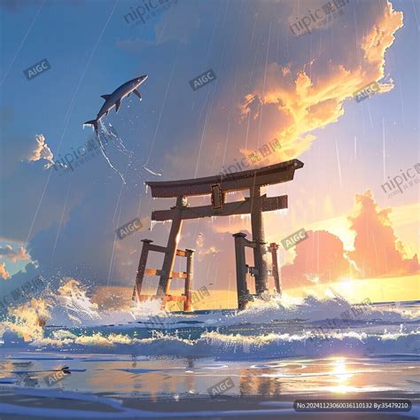 Ai创作图鸟居清长 日本数字绘画 日系风景插画 日本的繁荣 高清插画 日本神秘 日式插画 日本风景浮世绘 最大鸟居 日系风插画 日系平涂 日式日本风 日本写实 日本插画 Japandi风格