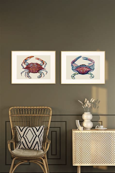 Blue Crab Art Print Watercolor Beach House Decor Etsy