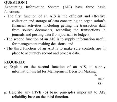 Solved QUESTION Accounting Information System AIS Have Chegg
