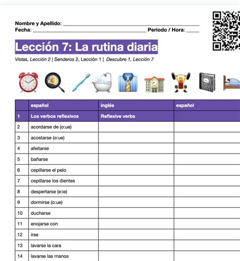 Rutina Diaria Interactive Vocab List Vistas Lección 7 Descubre 1