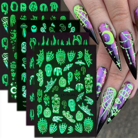 5 Sheets Halloween Nail Art Stickers 3d Embossed Engraved