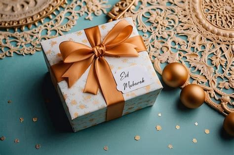 이드 무바라크 문자 이드 선물 상자 에 Eid Mubarak 타이포그래피 텍스트 디자인 Psd 템플릿 프리미엄 Psd 파일