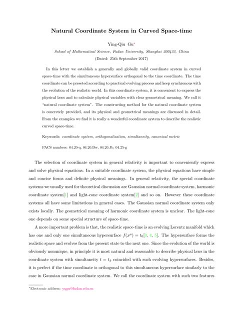 Pdf Natural Coordinate System In Curved Space Time
