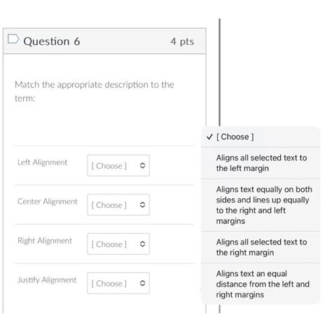 Solved Question 6 4 Pts Match The Appropriate Description To