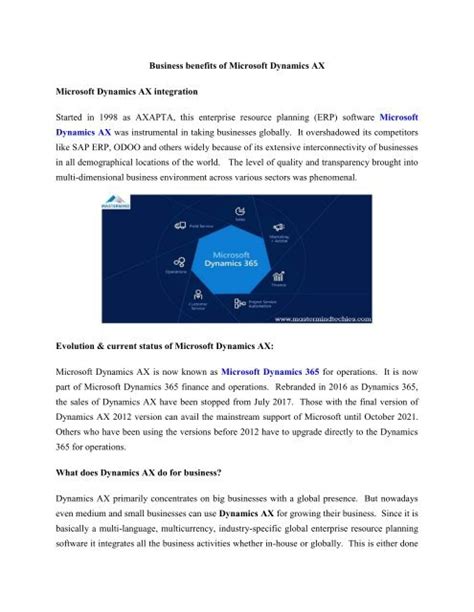 Business Benefits Of Microsoft Dynamics Ax