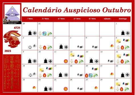 Calendário Auspicioso Para O Mês De Outubro 2023 Escola Portuguesa